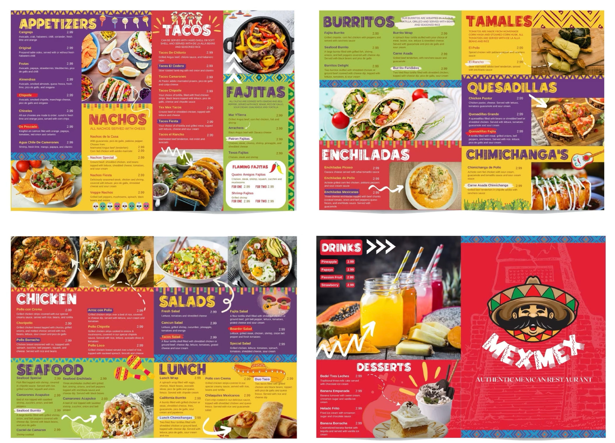 Mexican Menu Bundle Printable A4 A3 Restaurant Menu + Digital TV Menu ...