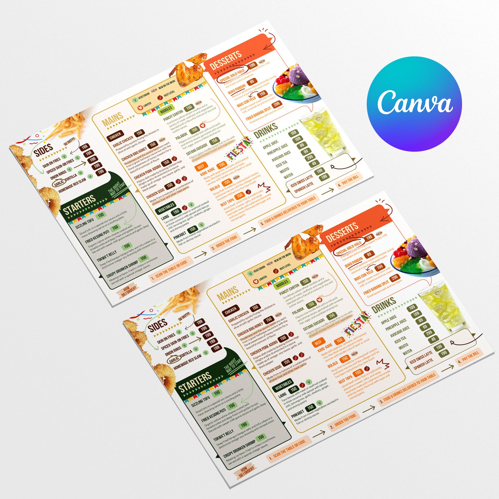 Editable Asian Filipino Food Menu Template for Canva Vibrant and ...
