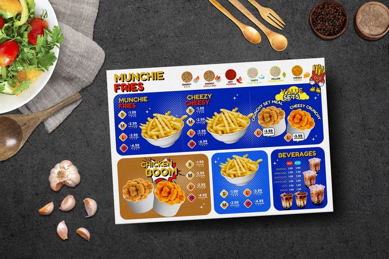 Editable Chicken and Fries Food Menu Template for Canva, Vibrant and ...