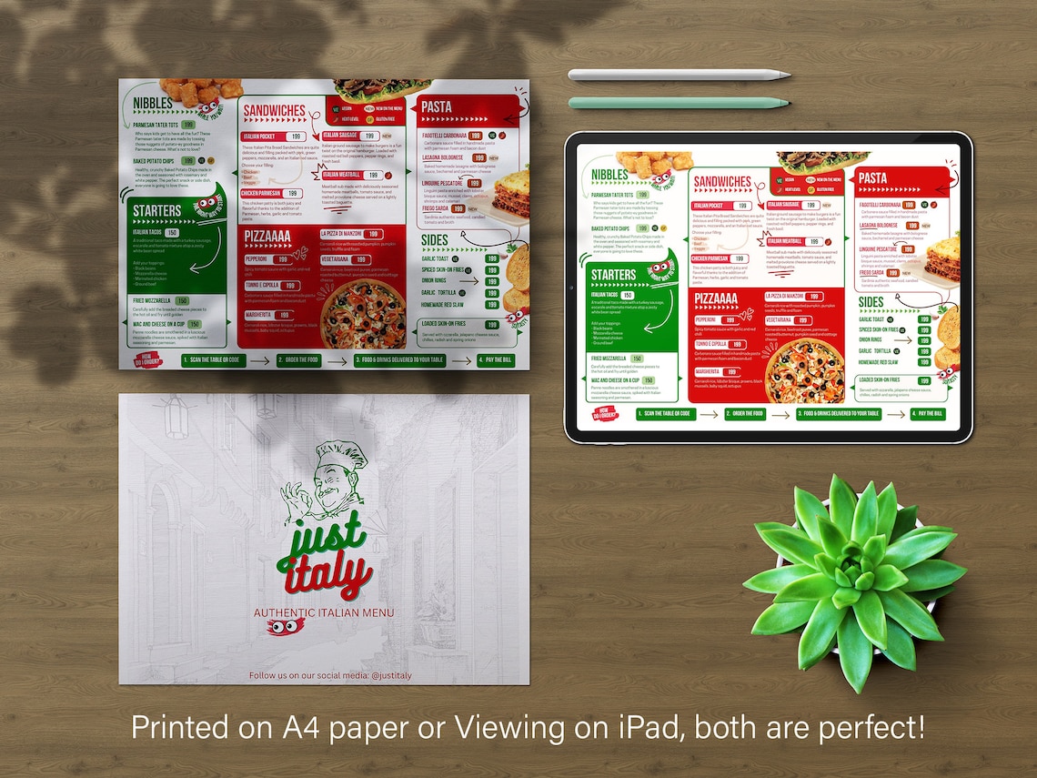 Italian Food Menu Editable Canva for Restaurant Italy Pizza, Pasta and ...