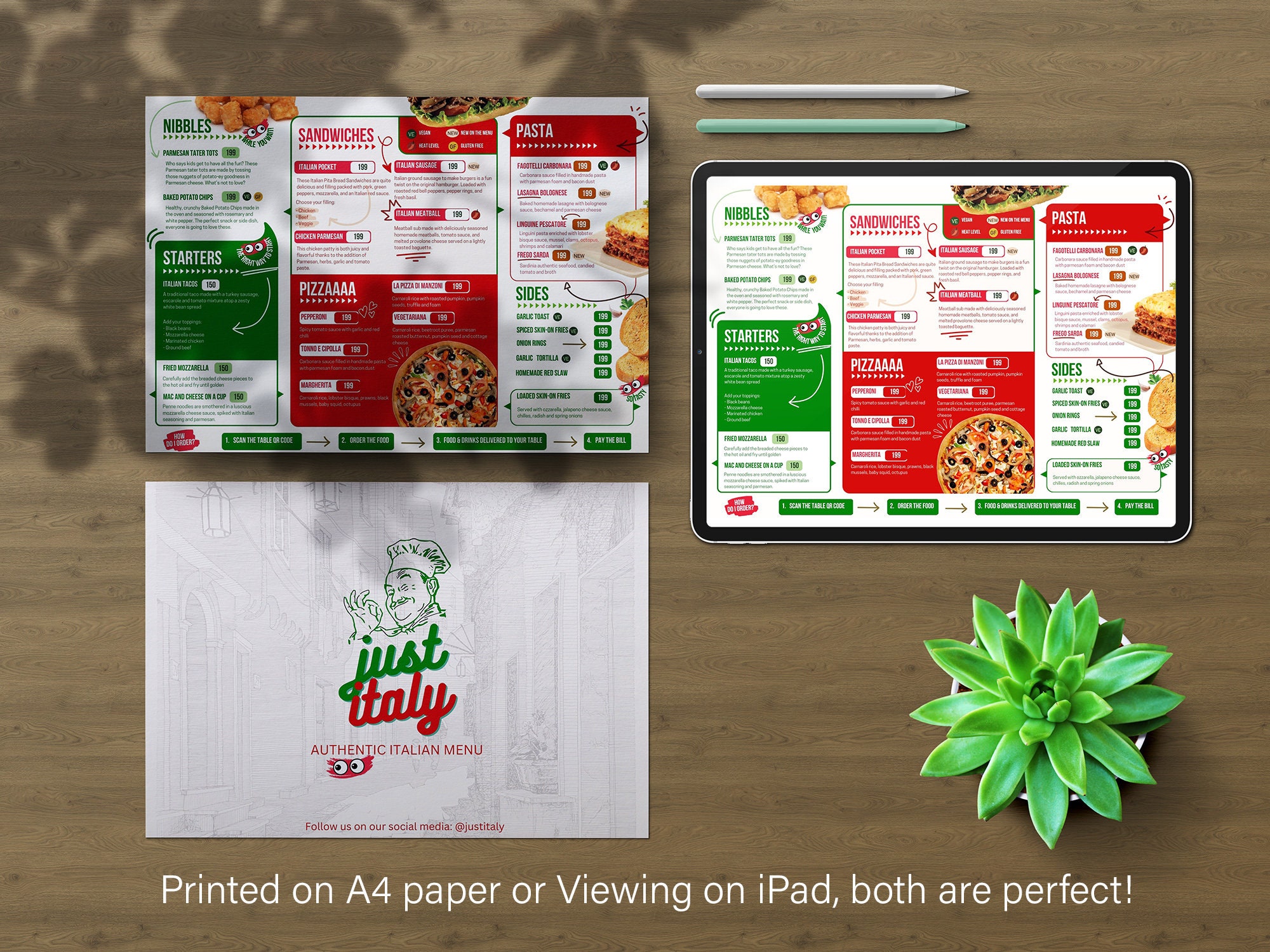 Italian Food Menu Editable Canva for Restaurant Italy Pizza, Pasta and ...