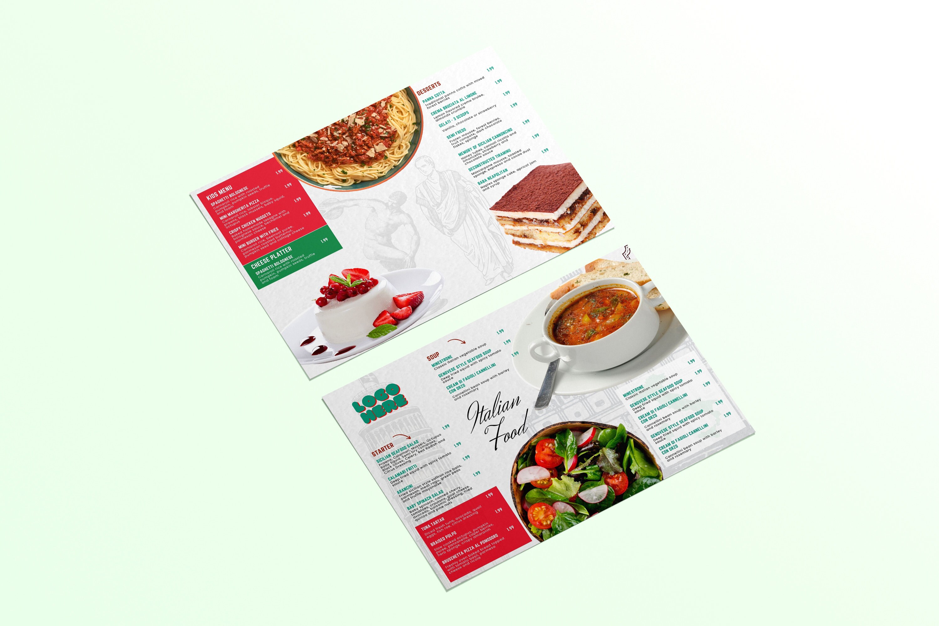 Italian Food Menu Editable Canva for Restaurant Italy Pizza, Pasta and ...
