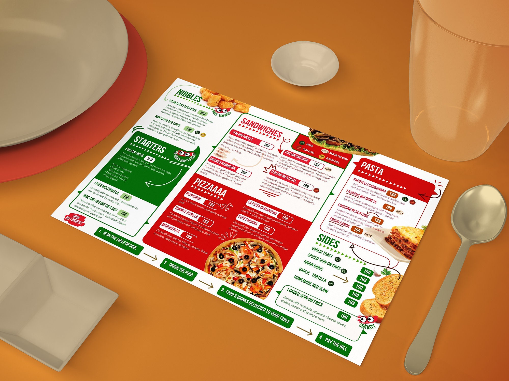 Italian Food Menu Editable Canva for Restaurant Italy Pizza, Pasta and ...