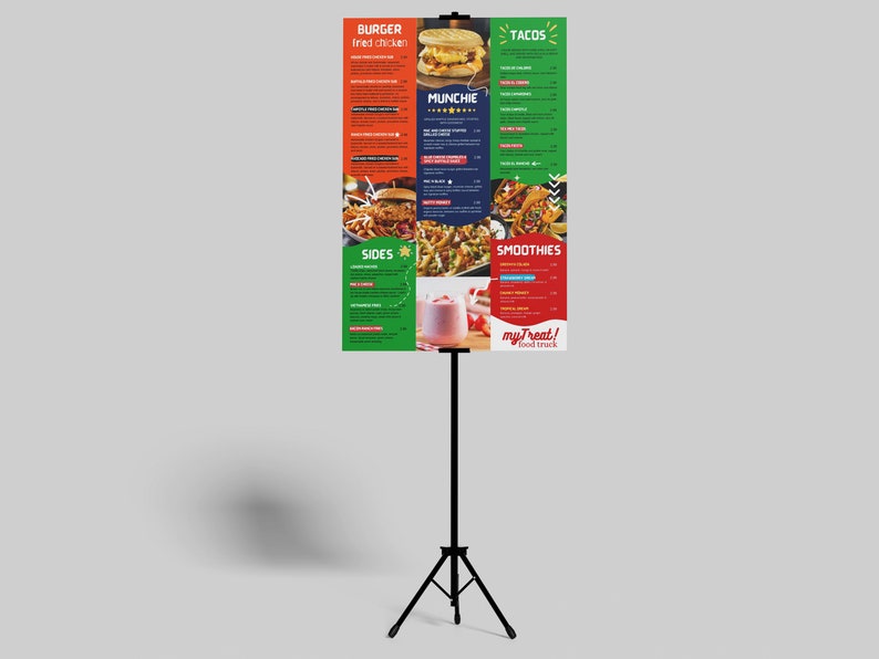 Editable Food Stand Tent Restaurant Menu Template for Canva, Vibrant ...
