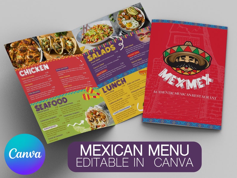 Editable Mexican Food Menu Template for Canva, Vibrant and Delicious ...