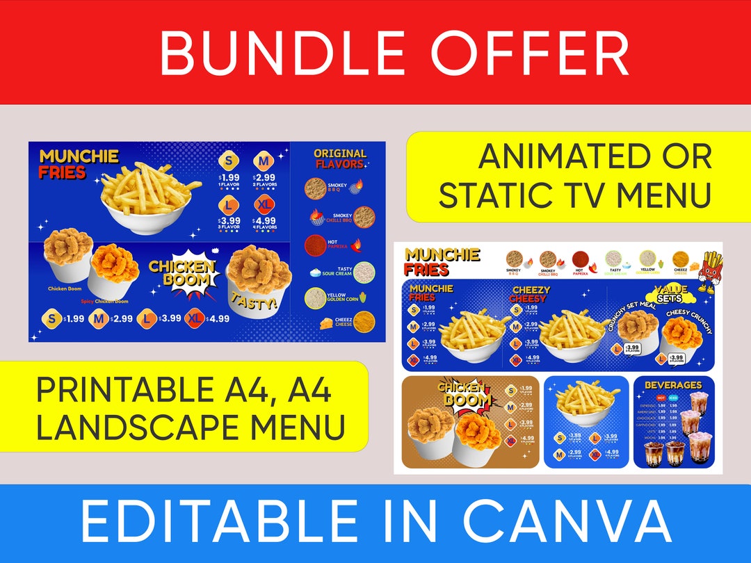 Restaurant Kiosk Menu Bundle Printable A4 A3 Restaurant Menu + Digital ...