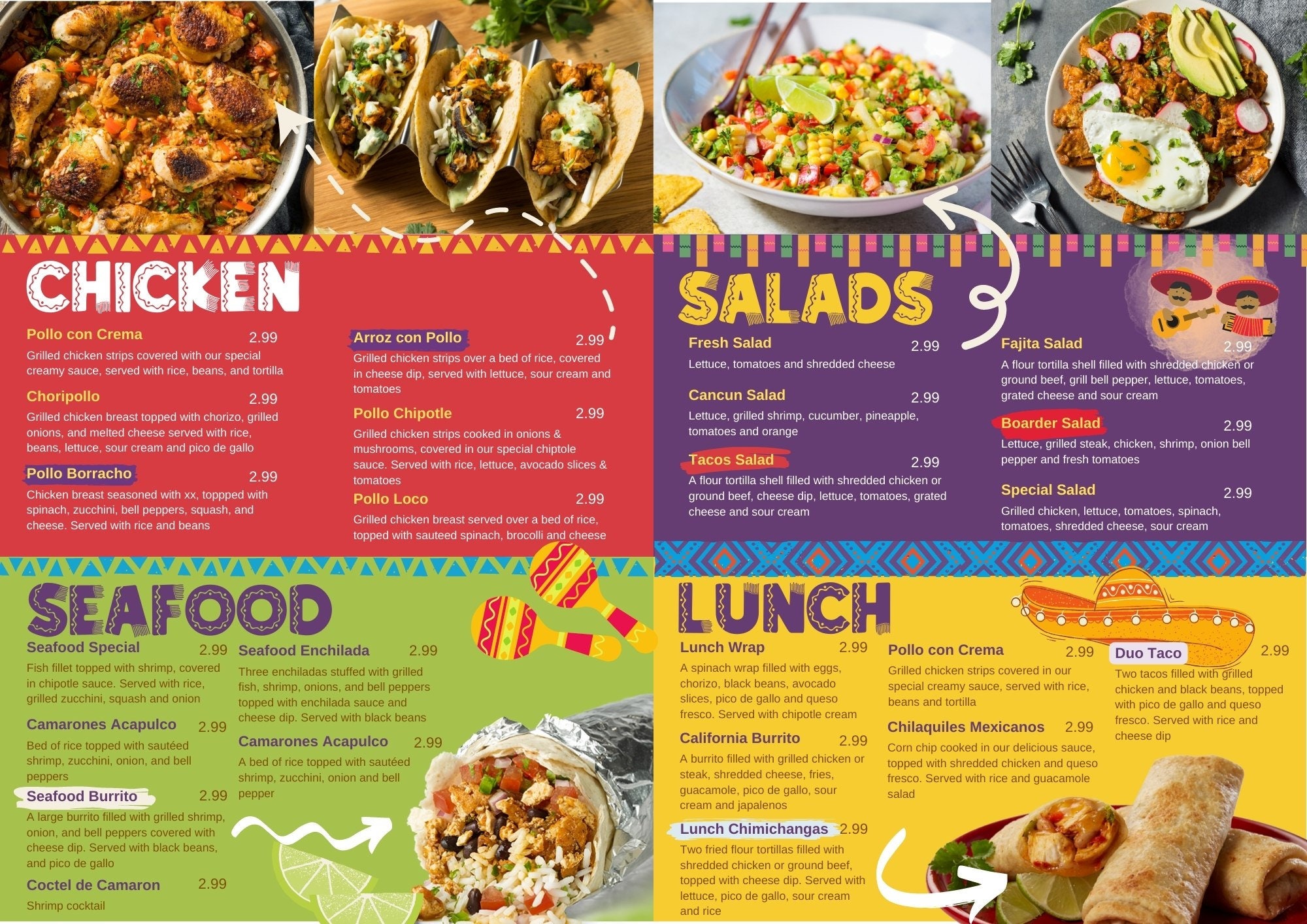 Editable Mexican Food Menu Template for Canva, Vibrant and Delicious ...