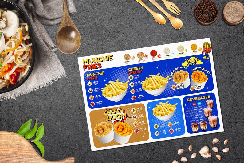 Editable Chicken and Fries Food Menu Template for Canva, Vibrant and ...
