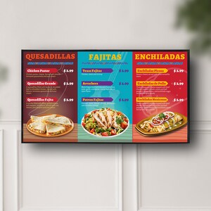 Mexican TV Menu Board for Restaurant Digital Menu Board Menu Screen ...