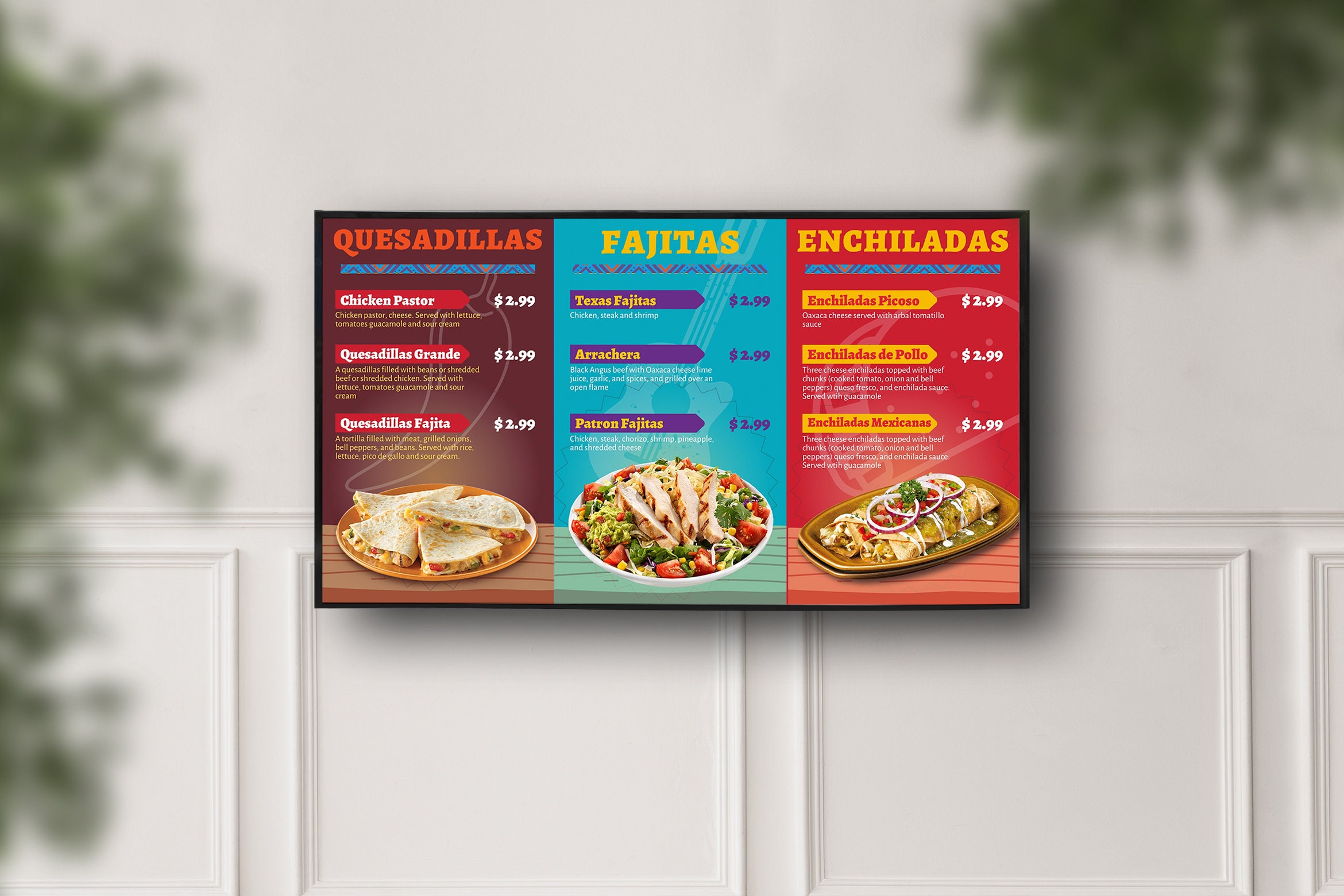 Mexican TV Menu Board for Restaurant Digital Menu Board Menu Screen ...