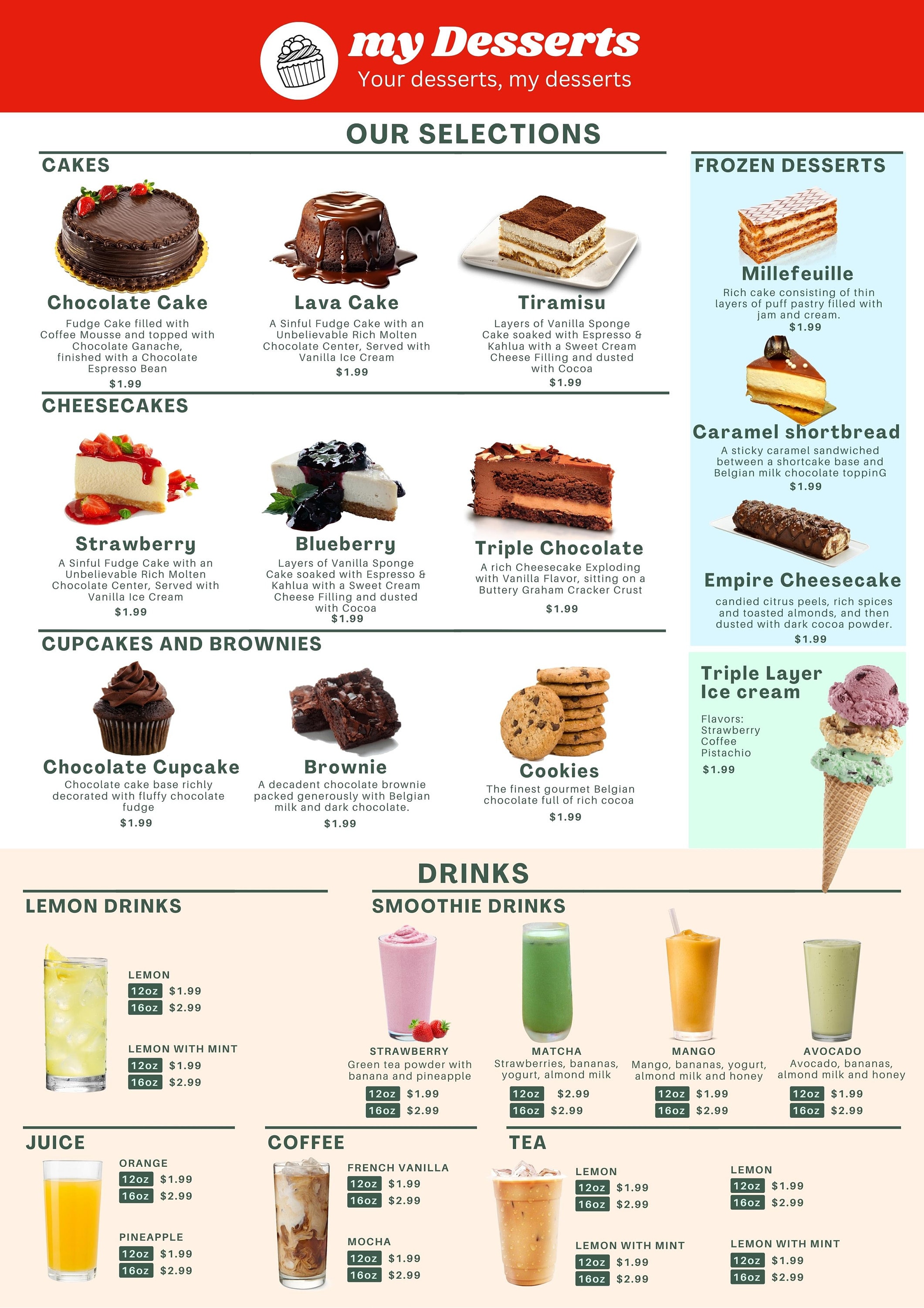 Dessert Menu Template Canva, the Dessert Sign, A4, A5, A3, A0 Portrait ...