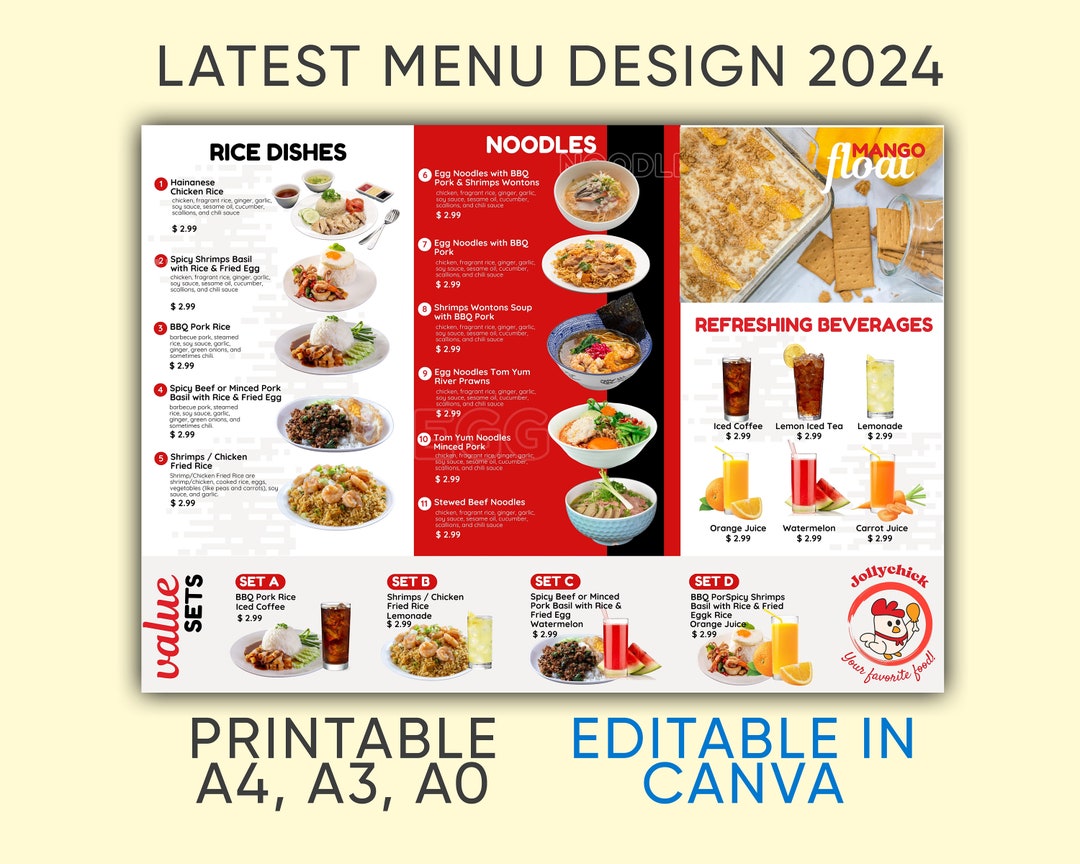 Editable Restaurant Food Menu Template for Canva, Vibrant and Delicious ...