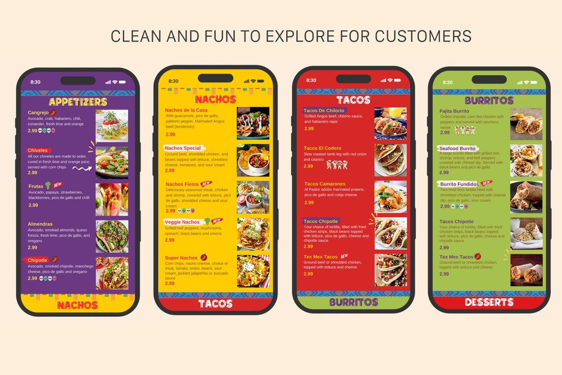 Mexican Menu Bundle Printable A4 A3 Restaurant Menu + Digital TV Menu ...