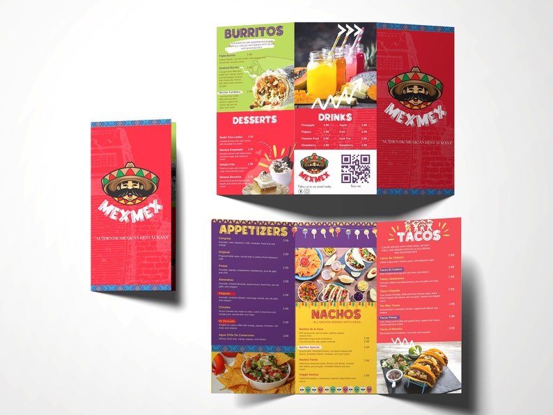 Editable Mexican Food Tri Fold Menu Template for Canva, Vibrant and ...