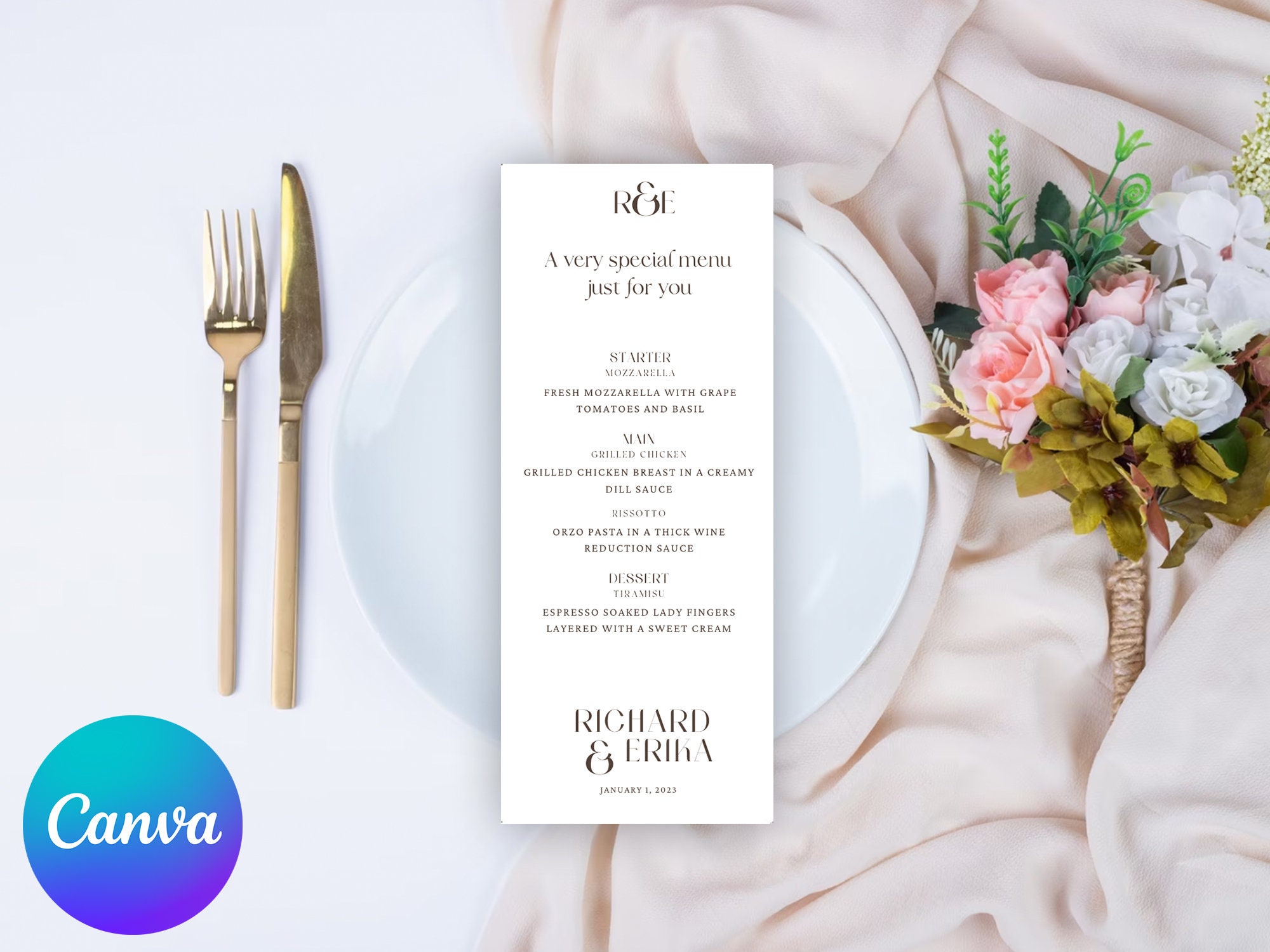 Wedding Menu Template, Editable in Canva, Wedding Table Menu Printable ...