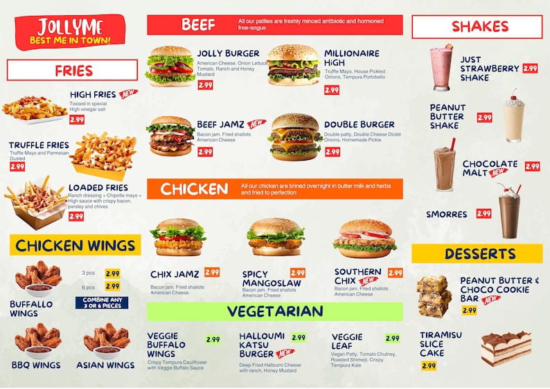 Burger and Fries Food Menu Editable Canva for Restaurant Desserts, Food ...