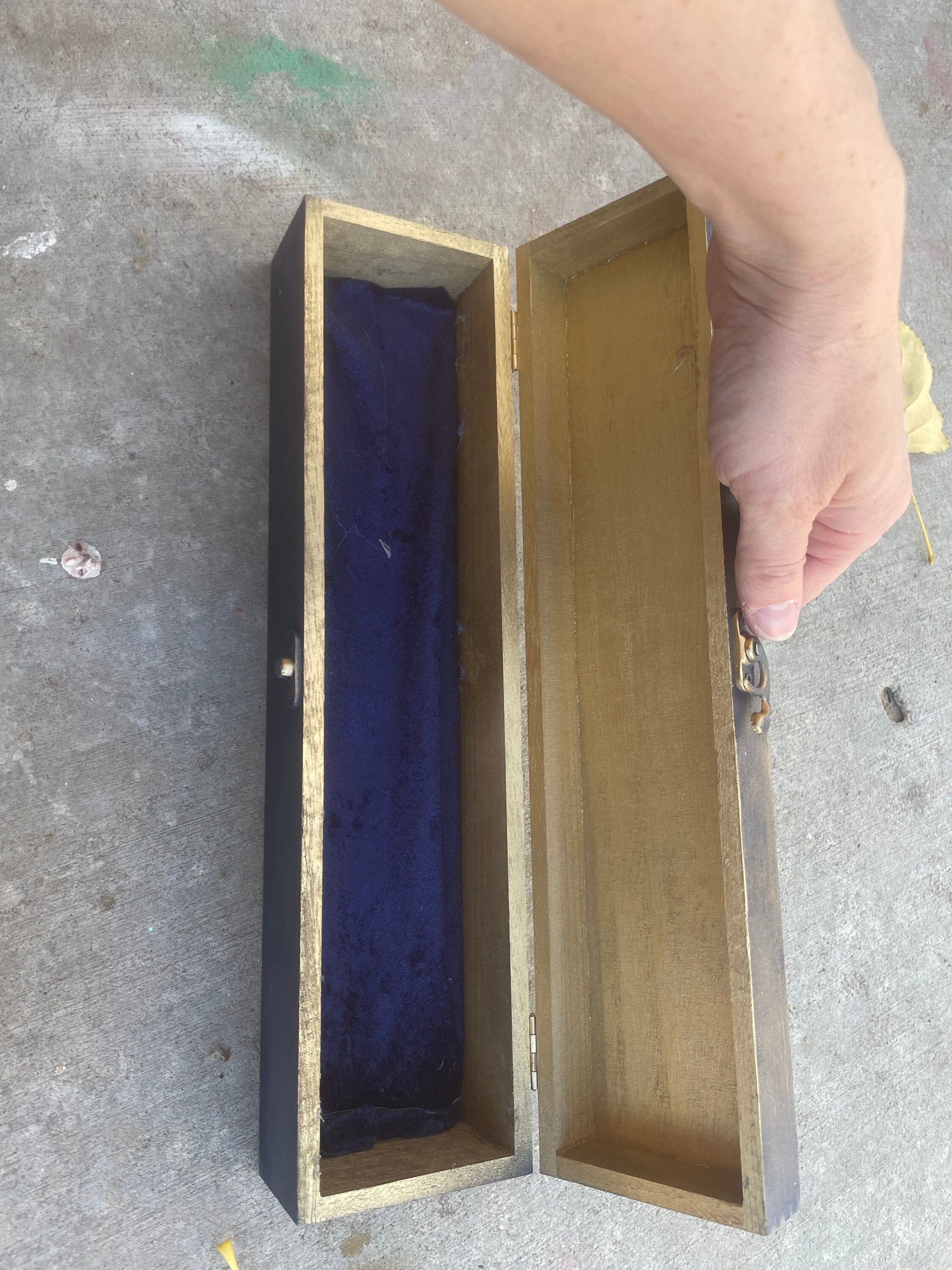 Velvet Lined Quill/wand/pen Box Dark Blue and Gold - Etsy