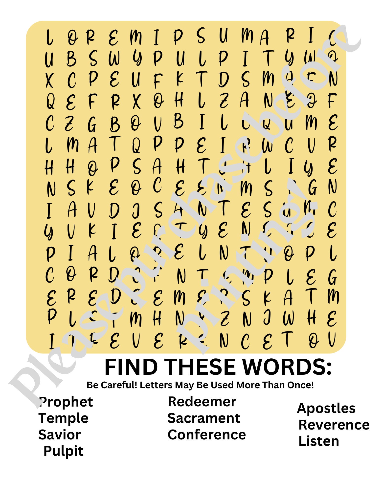 General Conference Word Search - Etsy