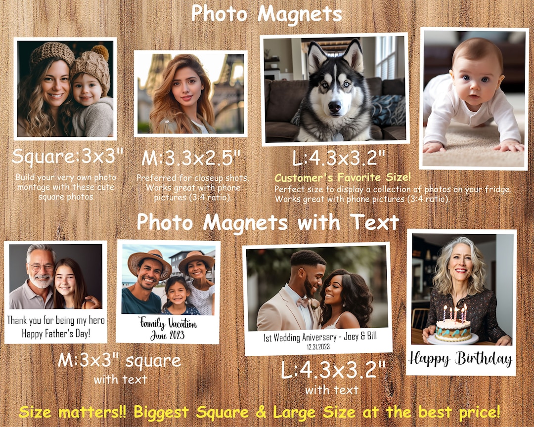 Personalized Photo Magnets With Text - Etsy