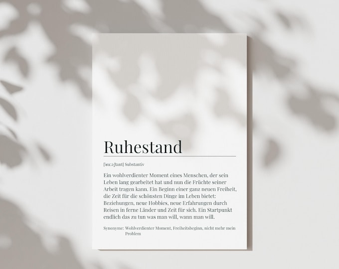 Personalisiertes Bild Definition RUHESTAND Geburtstag Bedanken Geschenk ...
