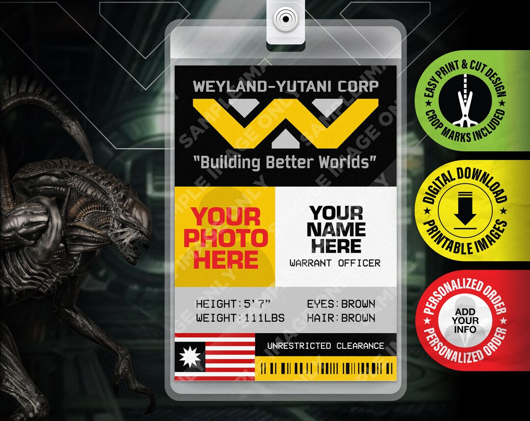 PERSONALIZED PRINTABLE PDF - Alien Movie Cosplay Id Name Card, Replica ...