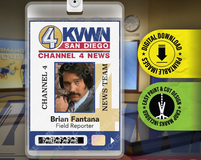 Anchorman RON Burgundy Channel 4 News Press Pass ID Badge, Name Tag ...