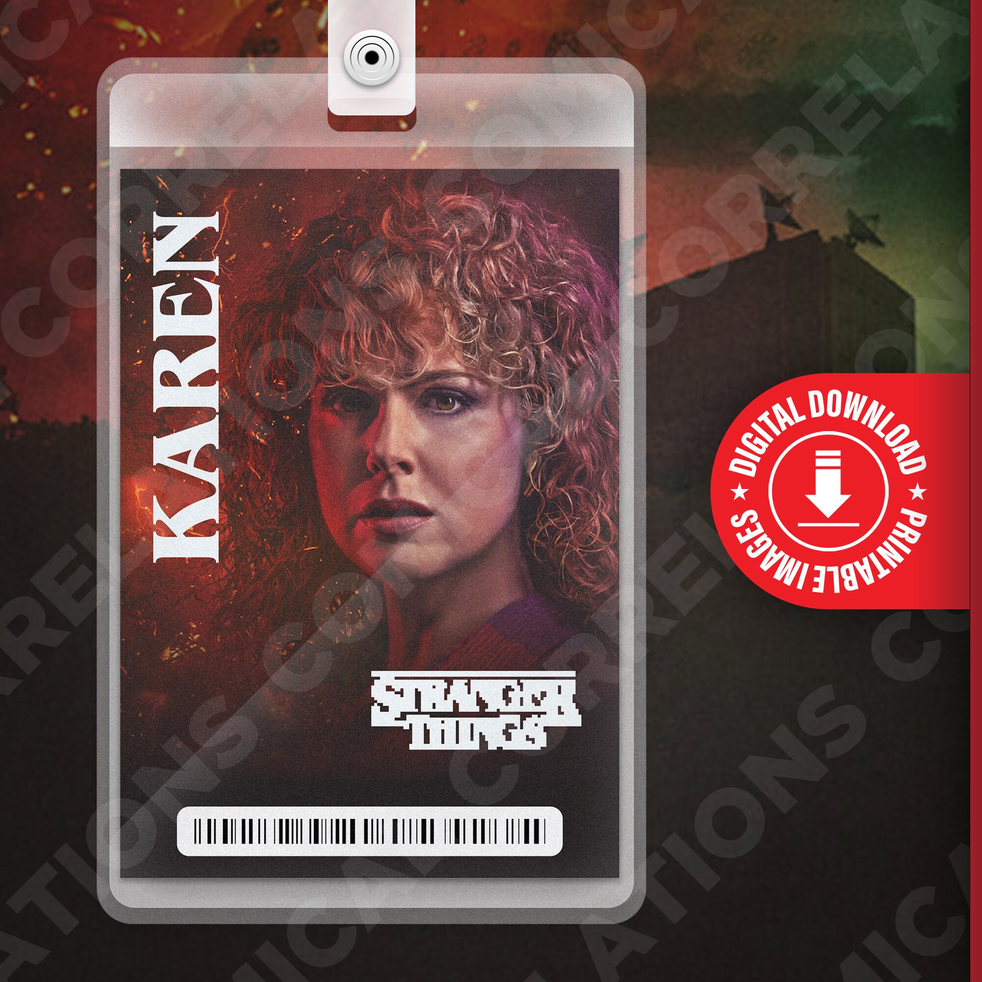 PRINTABLE Stranger Things Karen Card Badge TV Show Upside - Etsy