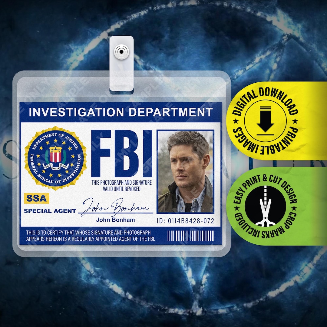Printable PDF - Supernatural FBI Badge "john Bonham" Aka Dean ...