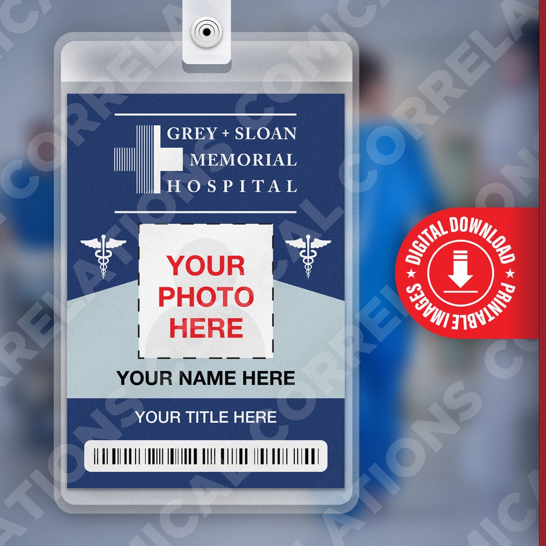 CUSTOMIZABLE Grey's Anatomy Badge, Grey + Sloan Memorial Hospital ID ...