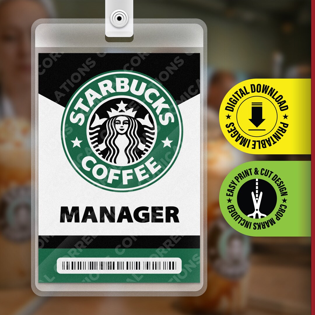 PRINTABLE PDF Starbucks Manager Employee ID Badge, Halloween Cosplay ...