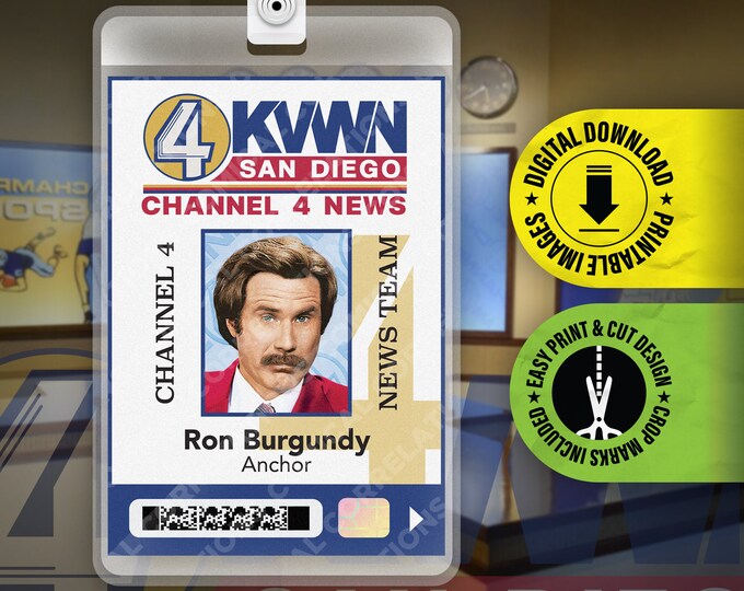 Anchorman RON Burgundy Channel 4 News Press Pass ID Badge, Name Tag ...