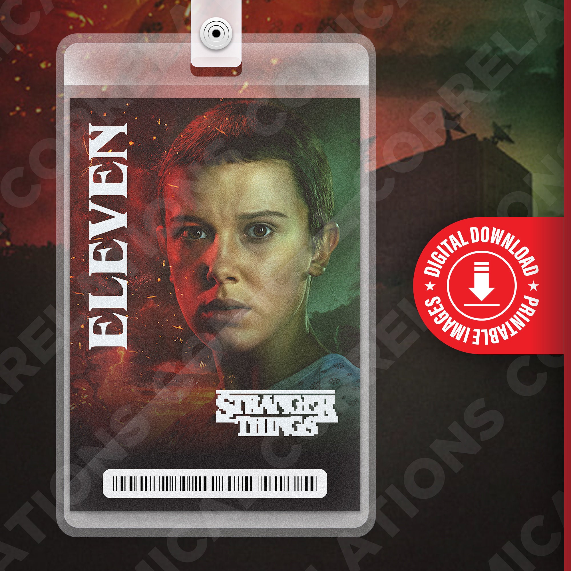 PRINTABLE Stranger Things Eleven Card Badge TV Show Upside - Etsy Australia