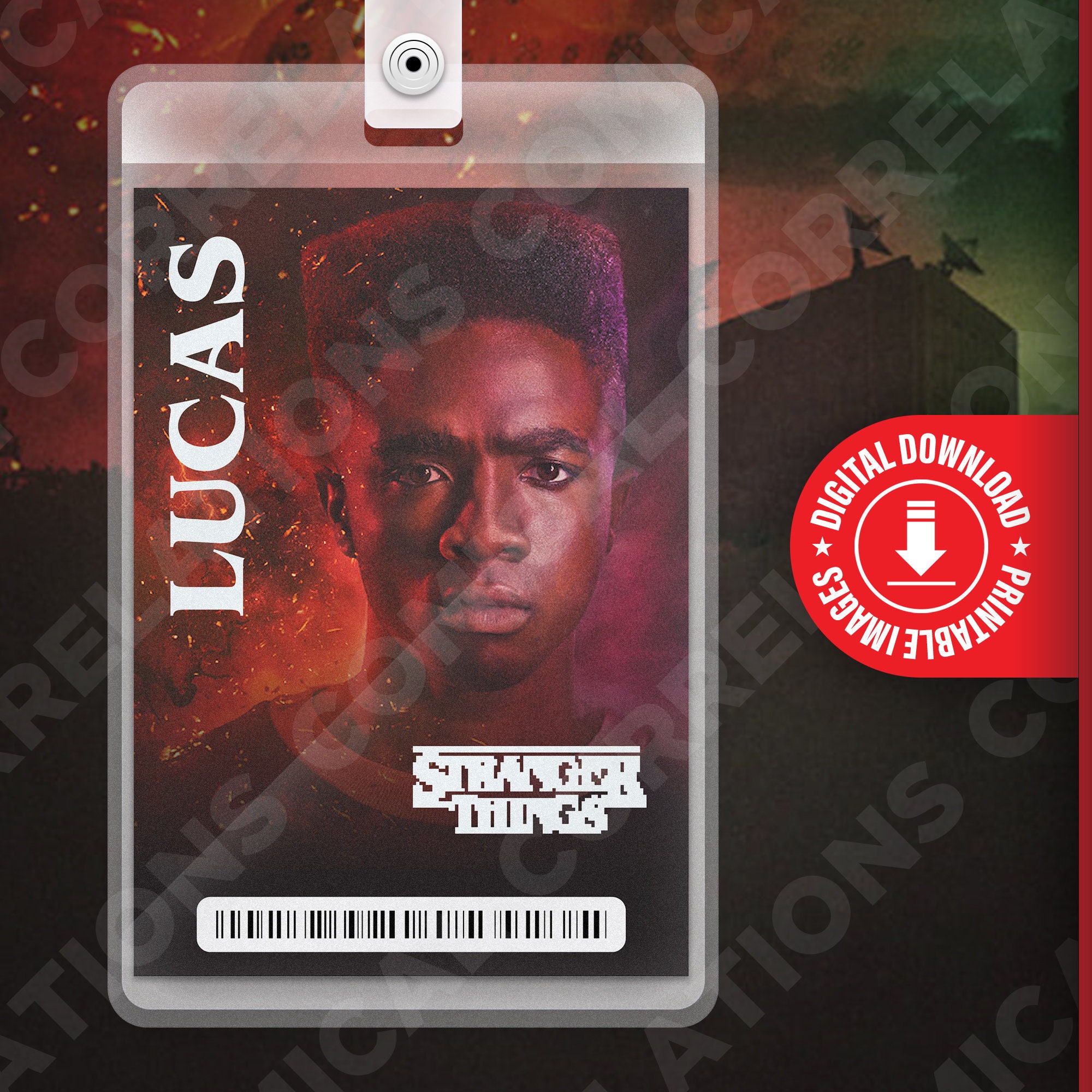 PRINTABLE Stranger Things Lucas Card Badge TV Show Upside - Etsy