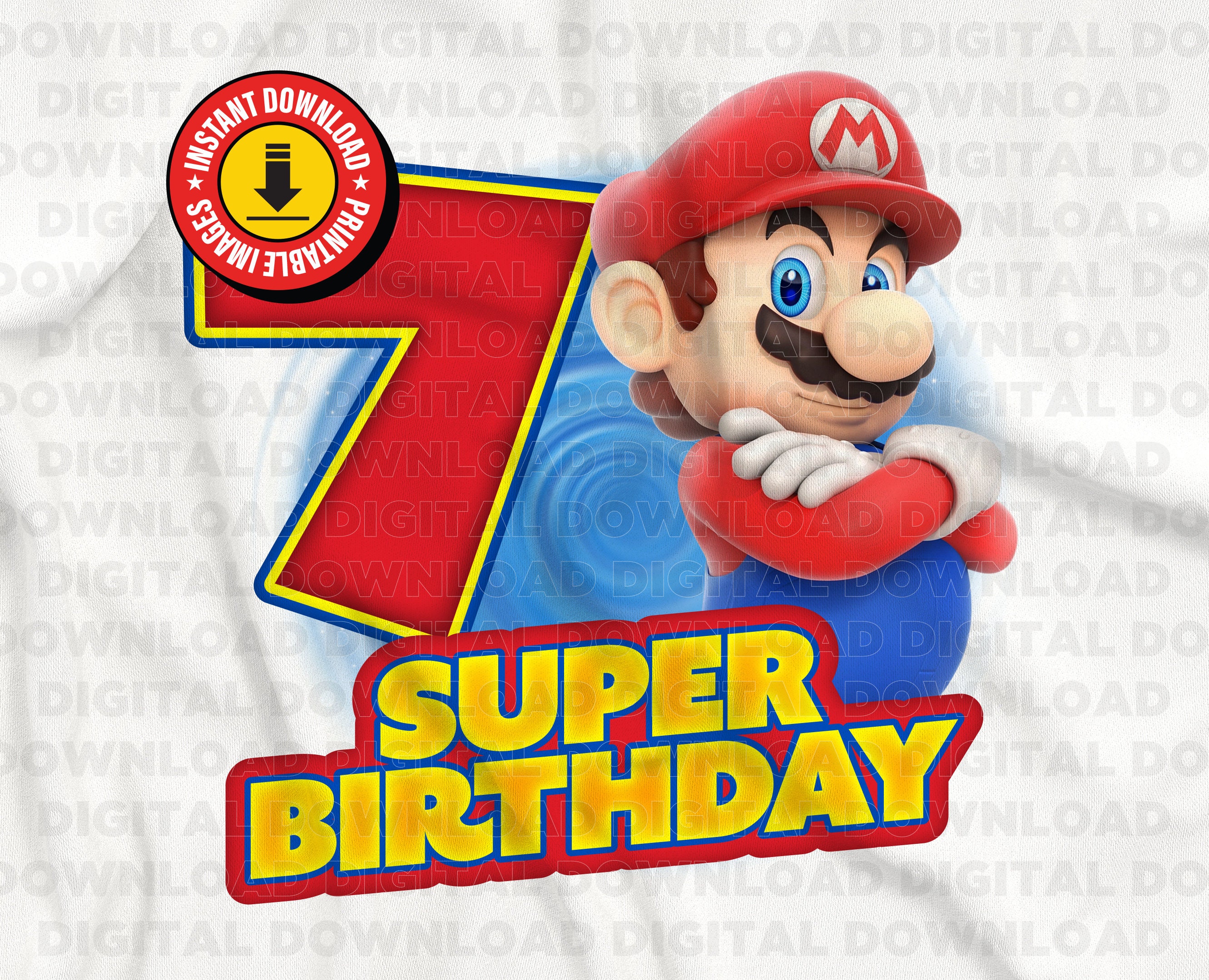 Super Mario Seventh 7th Birthday Shirt, Poster Png Clipart, Iron on ...