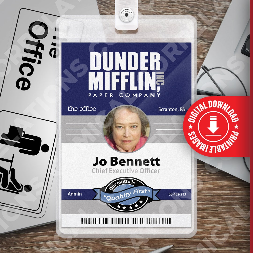 PRINTABLE the Office, Jo Bennett, Dunder Mifflin ID Card Badge, Name ...