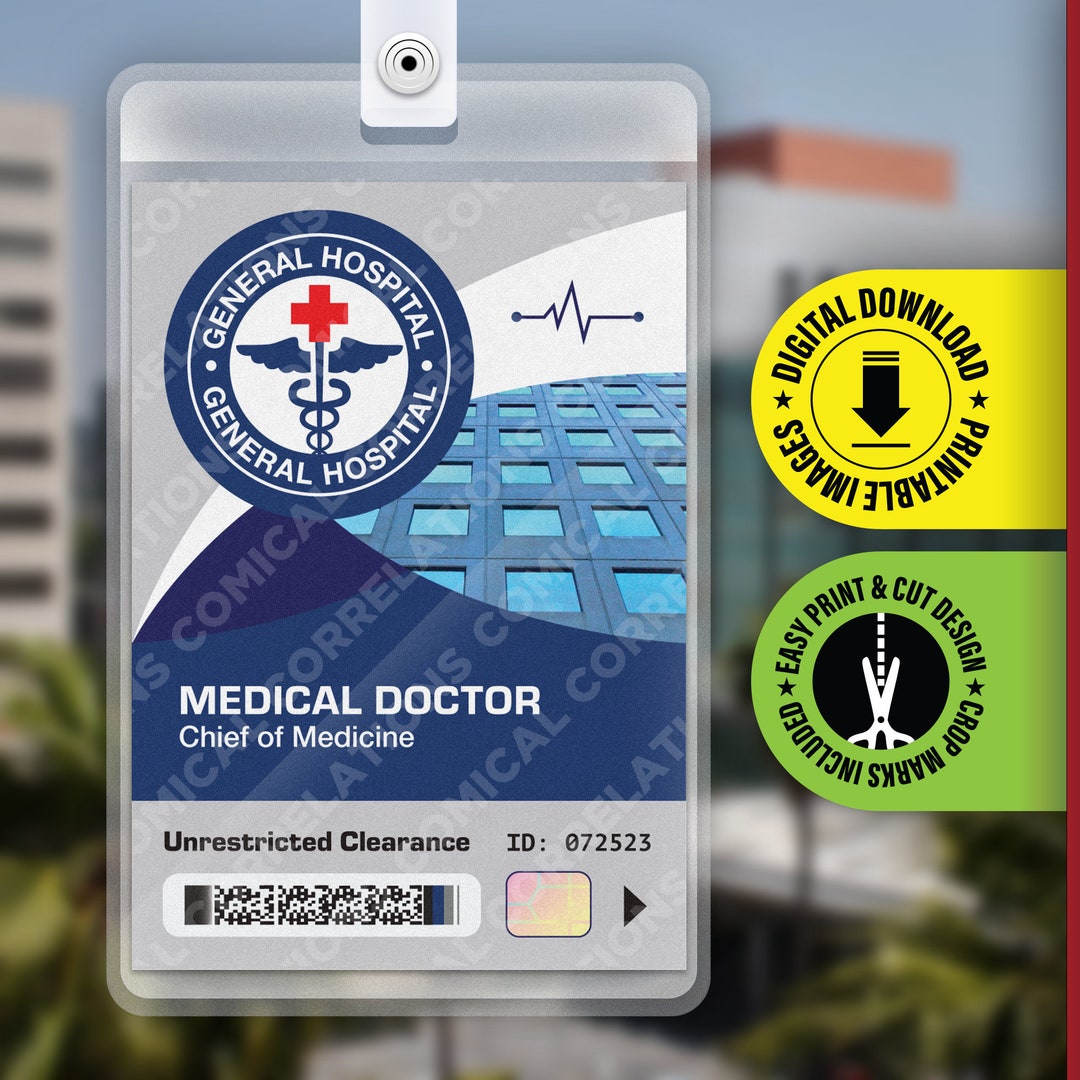 PRINTABLE PDF - General Hospital Medical Doctor Prop ID Badge Card ...
