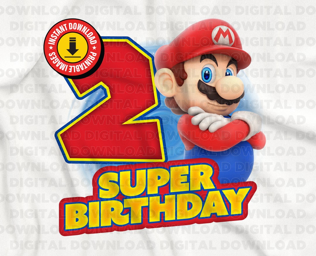 Super Mario Second 2nd Birthday Shirt, Poster Png Clipart, Iron on ...