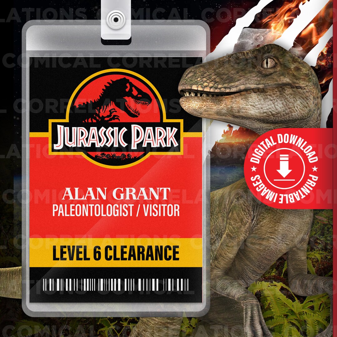 PRINTABLE Jurassic Park Alan Grant Card Badge ID, Dinosaurs, Movie ...