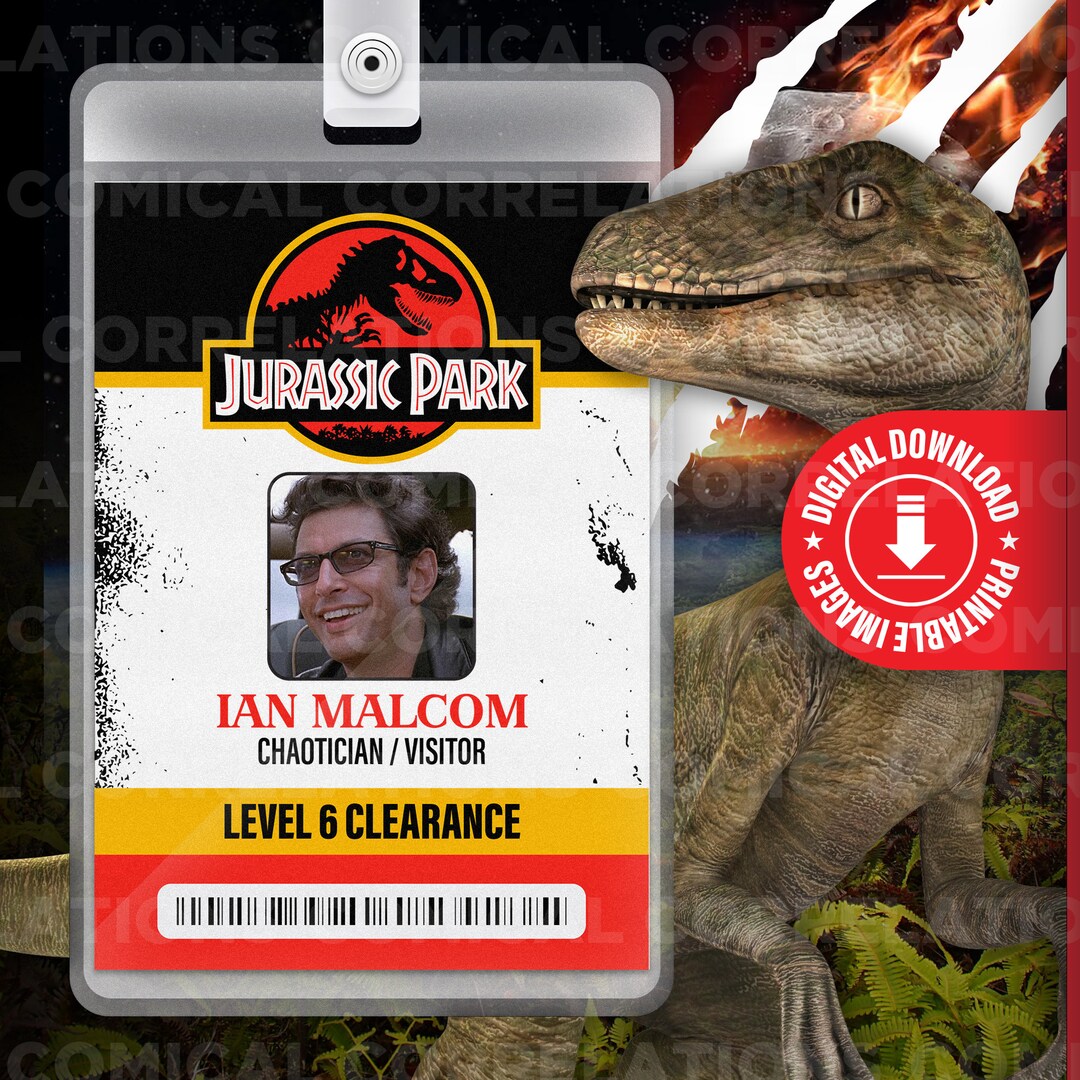 PRINTABLE Jurassic Park Ian Malcom Card Badge ID, Dinosaurs, Movie ...