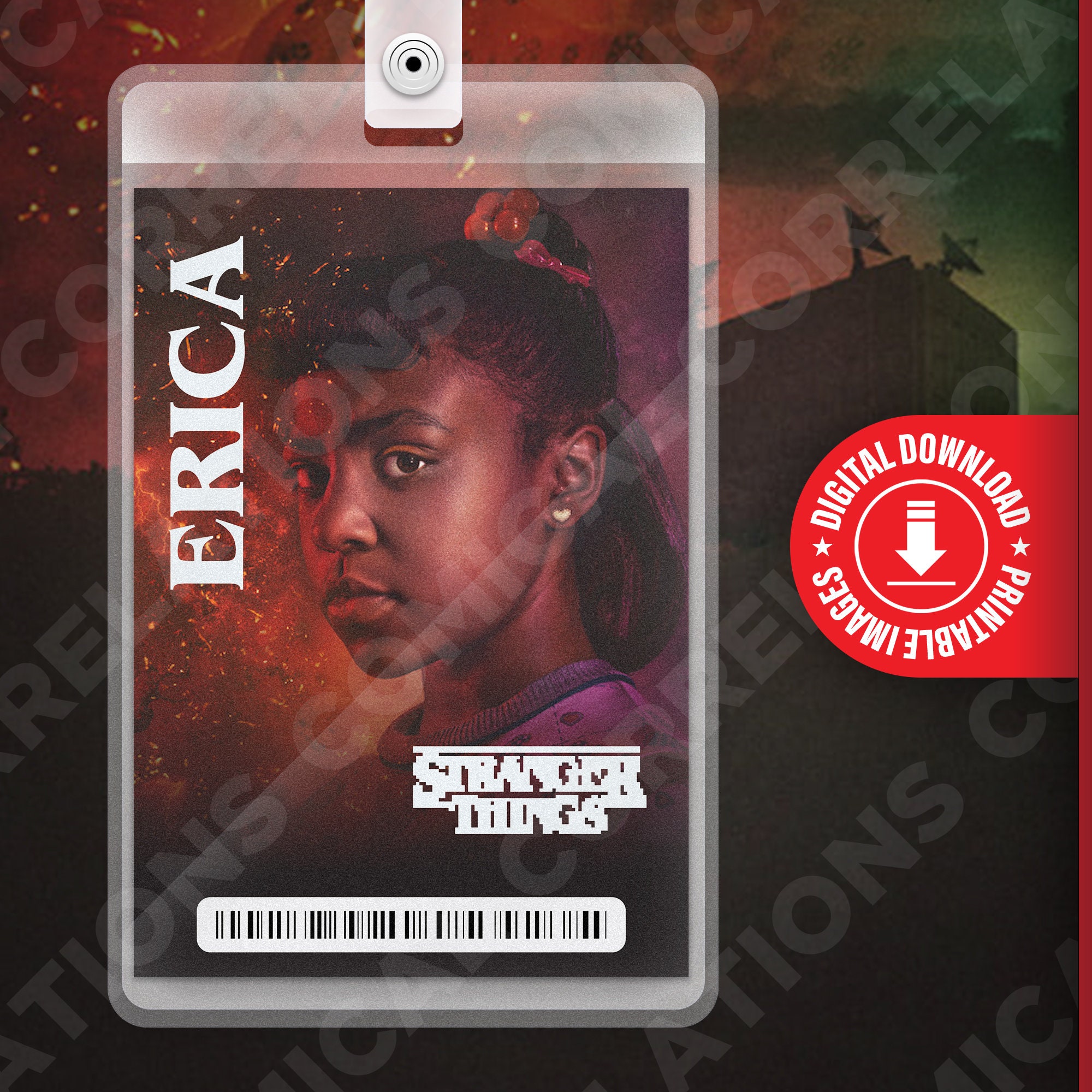 PRINTABLE Stranger Things Erica Card Badge TV Show Upside - Etsy