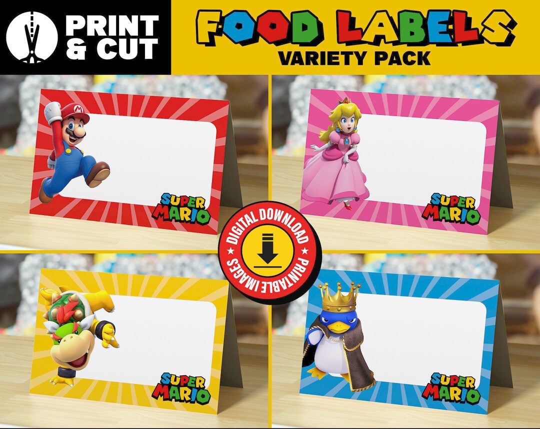 BUNDLE PACK! All 5 Sets, 20 Characters of Super Mario Food Labels ...