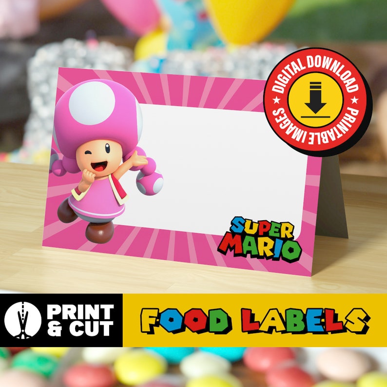 Toadette Super Mario Food Labels Candy Signs Instant - Etsy