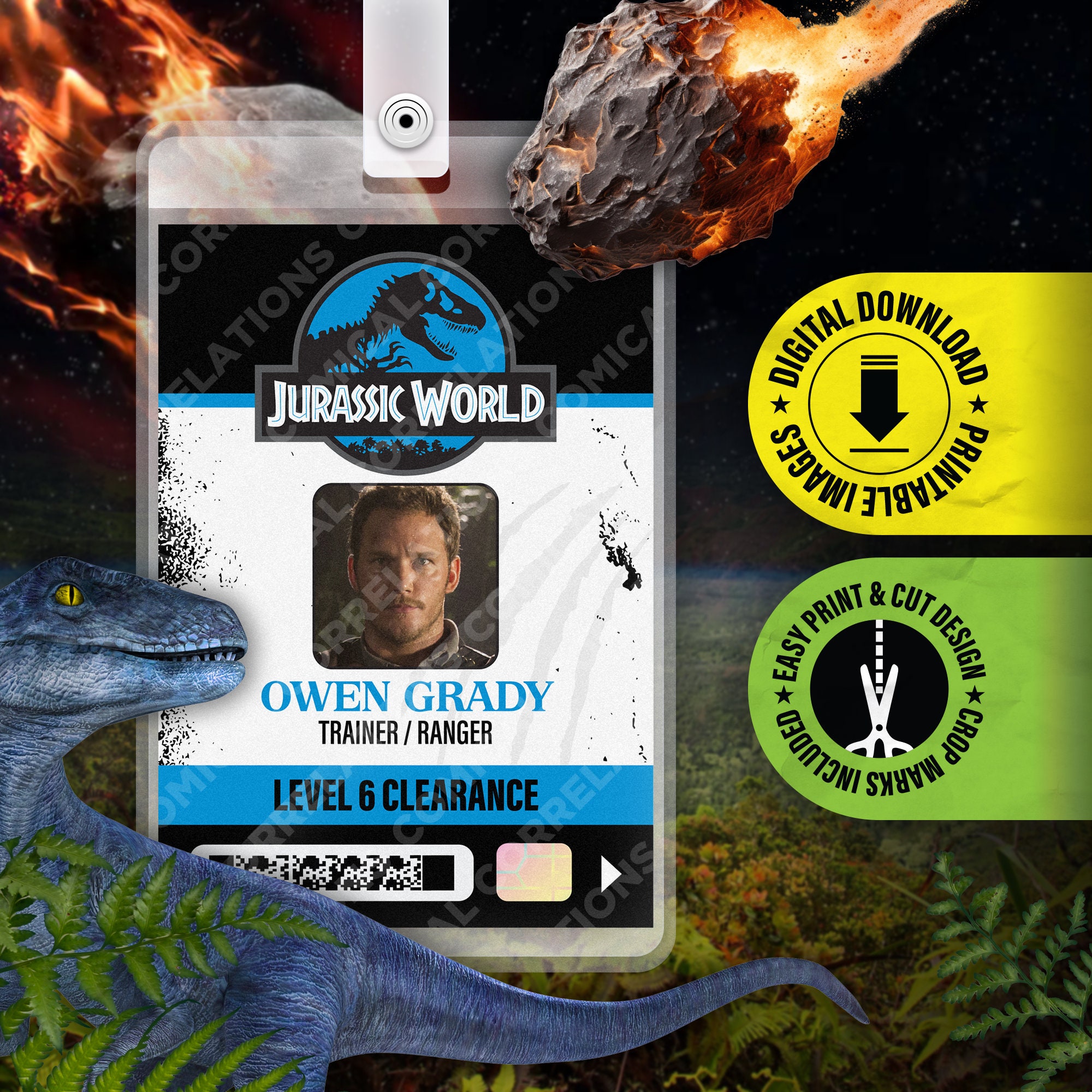 PRINTABLE PDF DOWNLOAD Jurassic World Owen Grady Card Badge - Etsy UK