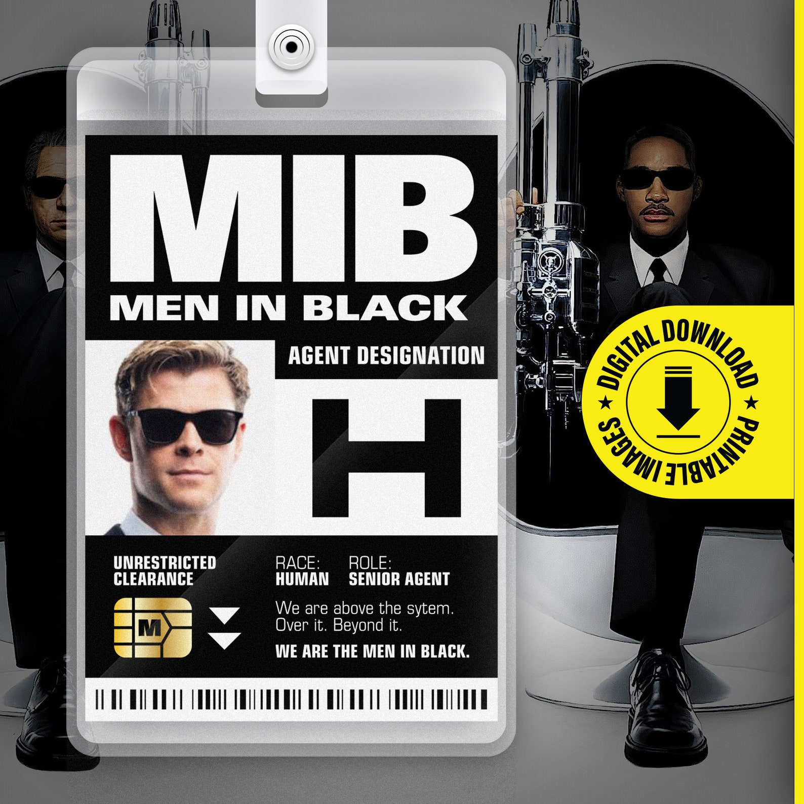 MIB - Agent H - Men in Black ID Badge Card Halloween Cosplay Costume ...