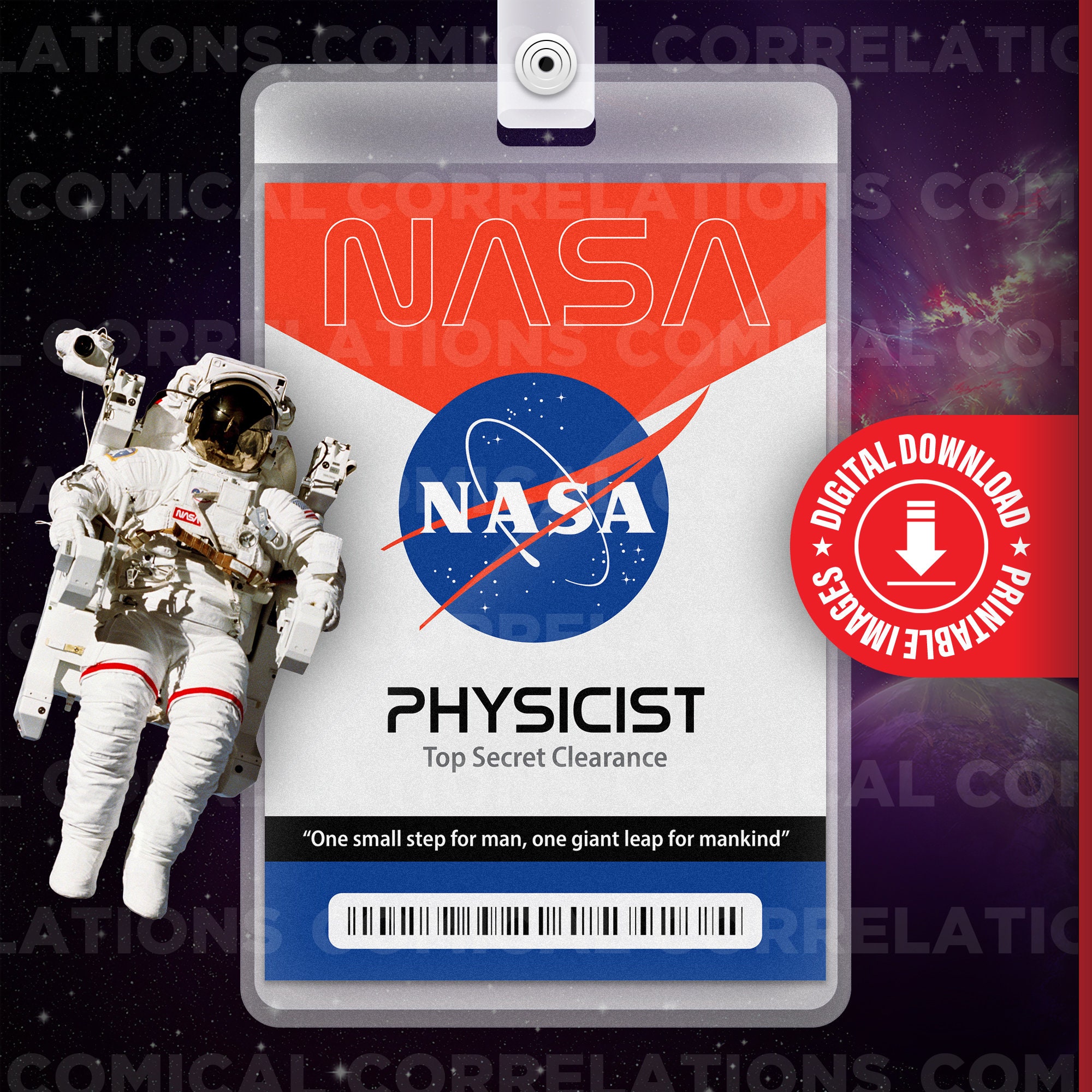 PRINTABLE NASA Physicist Outer Space Id Card Badge Name - Etsy