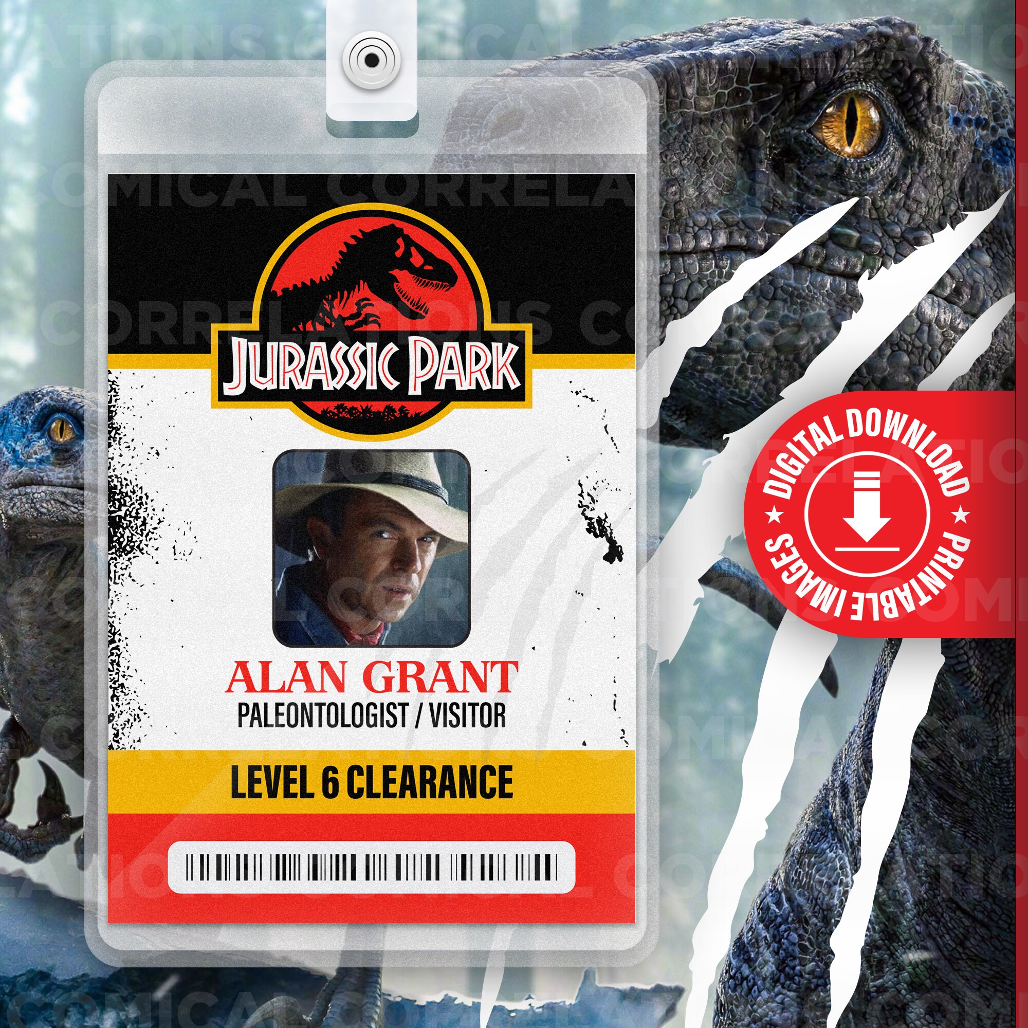 Printable Jurassic Park Alan Grant Card Badge Id Dinosaurs - Etsy