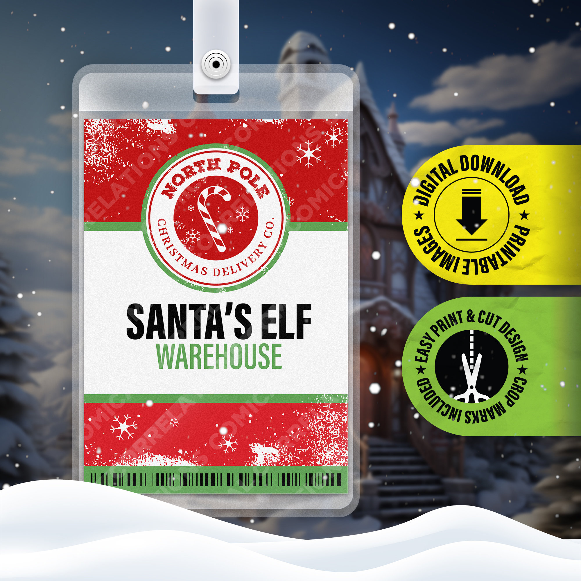 PRINTABLE PDF Santa's Elf North Pole Christmas Delivery Co. Employee Id ...