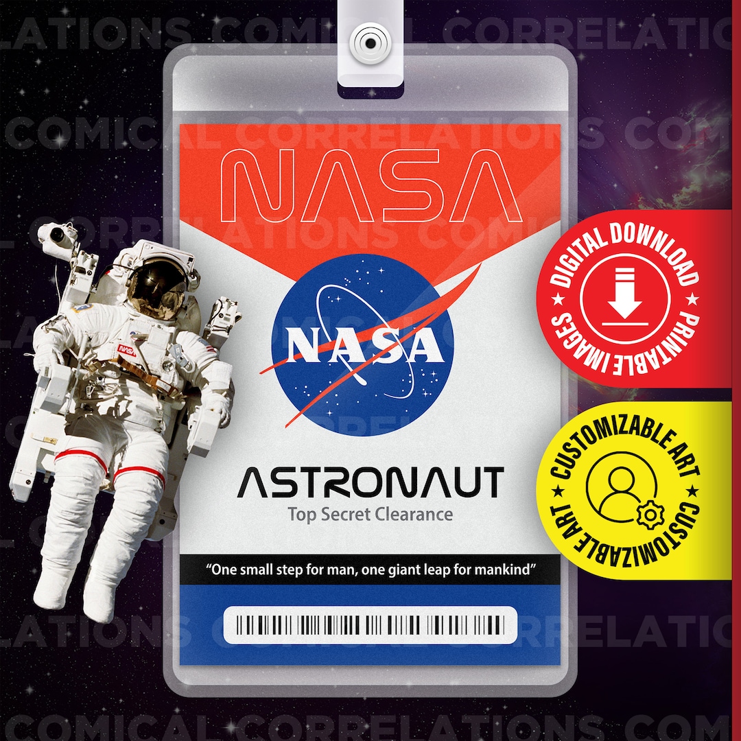 PRINTABLE NASA Astronaut, Outer Space, Id Card Badge, Name Tag, for ...
