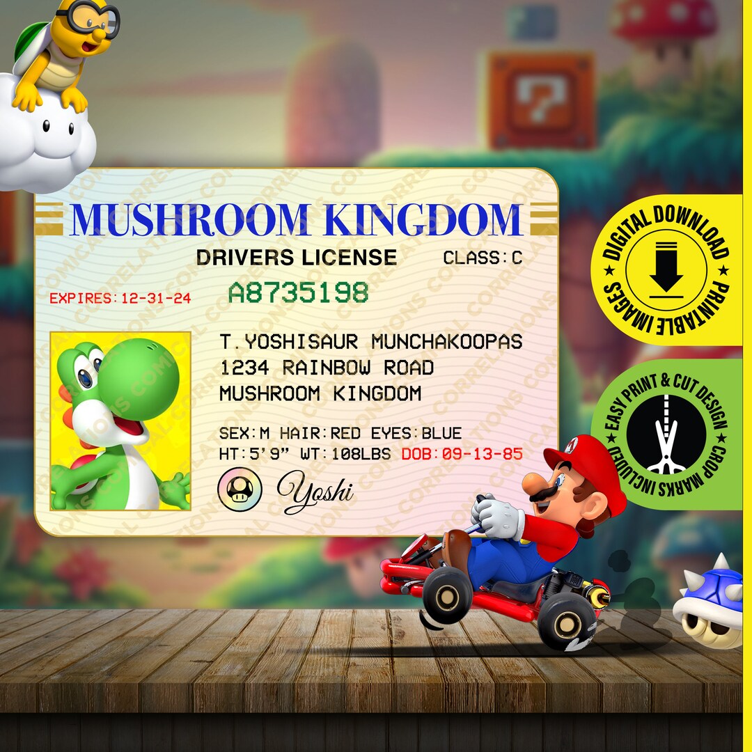 Printable PDF DOWNLOAD - Yoshi Super Mario Kart Mushroom Kingdom Prop ...
