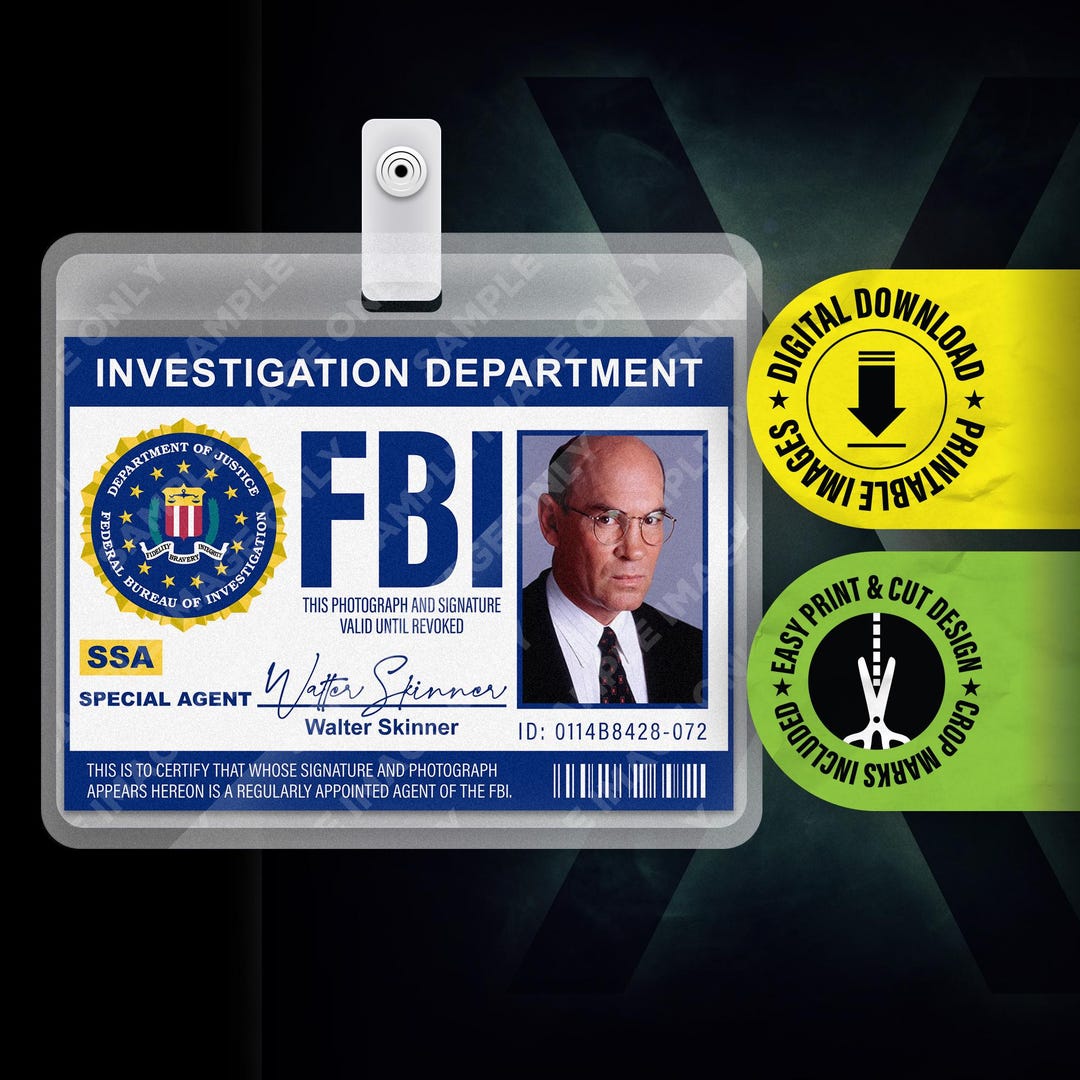 PRINTABLE FBI X Files Special Agent Walter Skinner Card Badge, TV Show ...